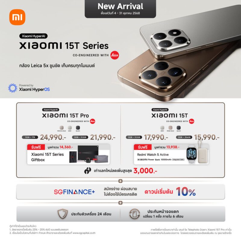 Xiaomi 15T Series และ Xiaomi Pad Mini ส่งโปรโมชันพิเศษตลอดตุลาคม 68 ...